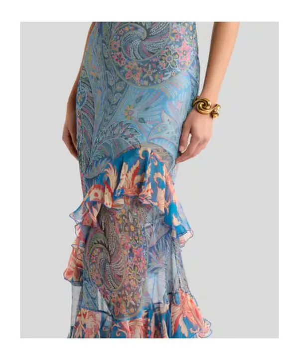 Etro Sleeveless Ruffled Maxi Dress With Floral Print - Blue