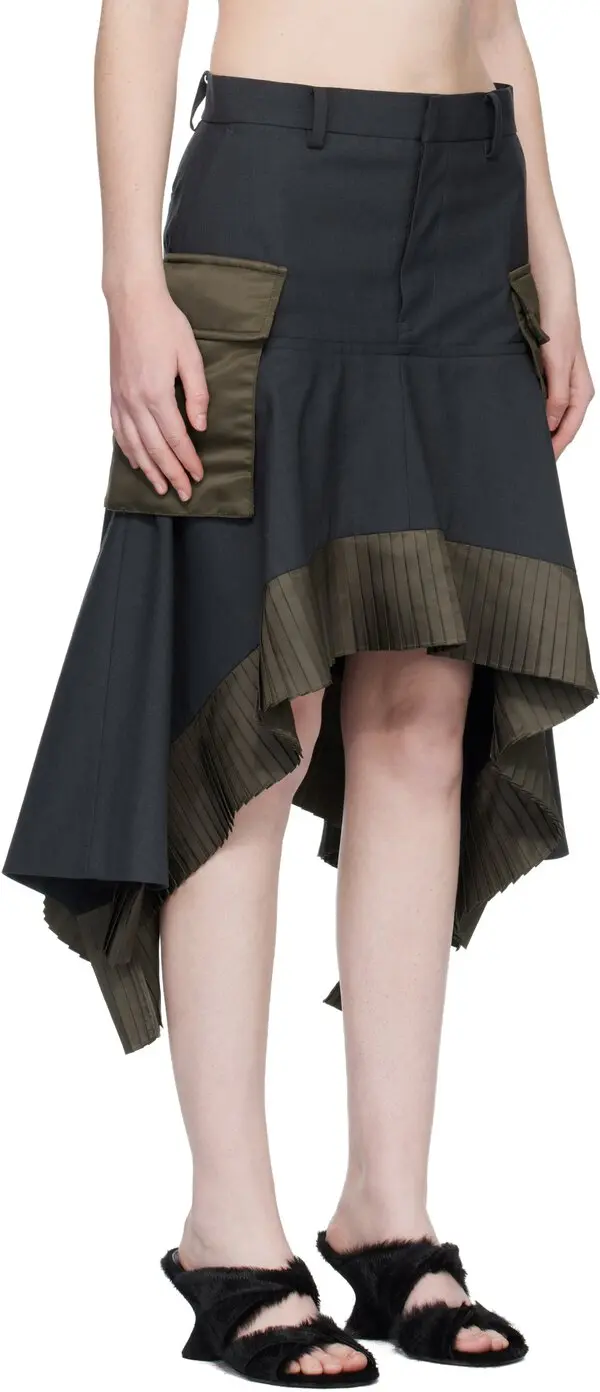 Sacai Suiting X Nylon Twill Asymmetrical Skirt