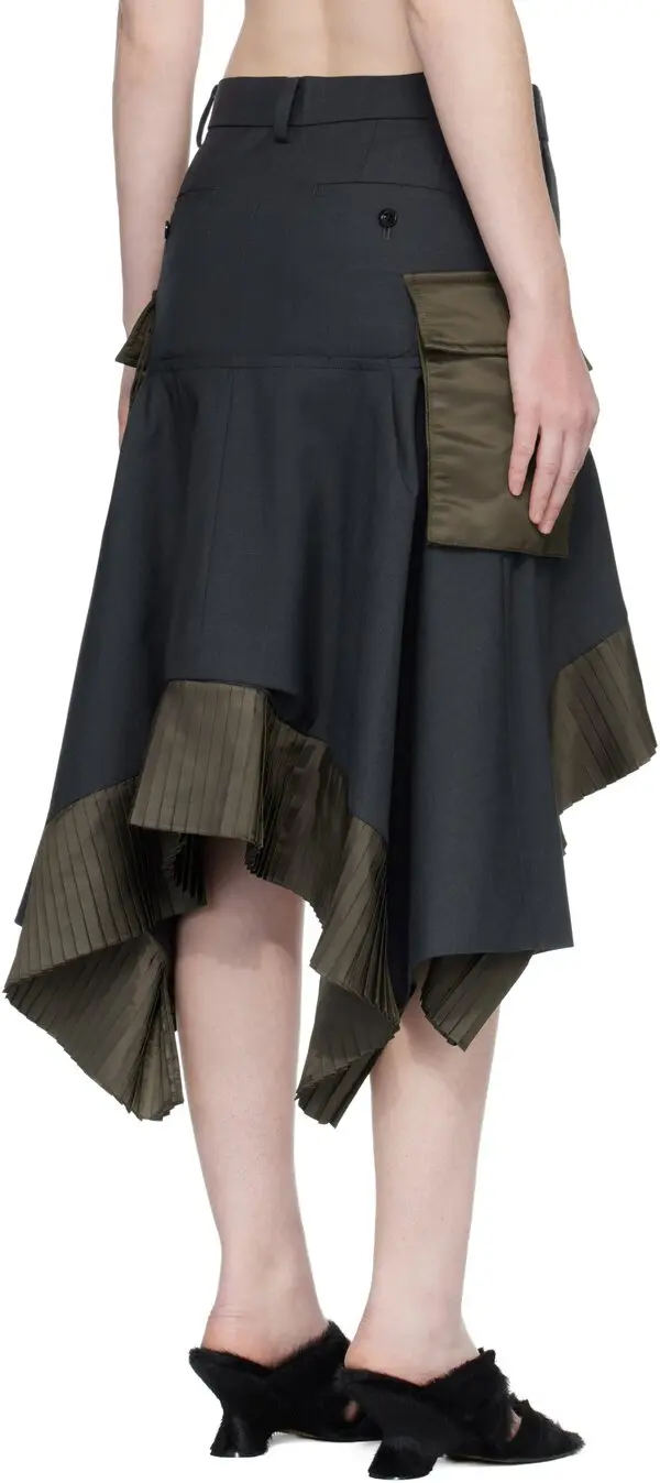 Sacai Suiting X Nylon Twill Asymmetrical Skirt
