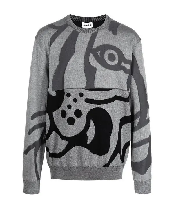 Kenzo Tiger Print Crew Neck Sweater - Black