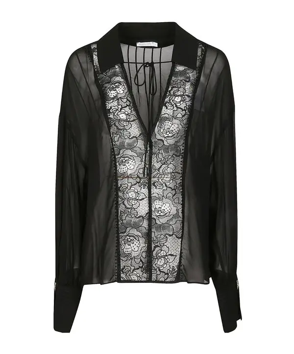 Patrizia Pepe Sheer Lace Panel V-neck Shirt