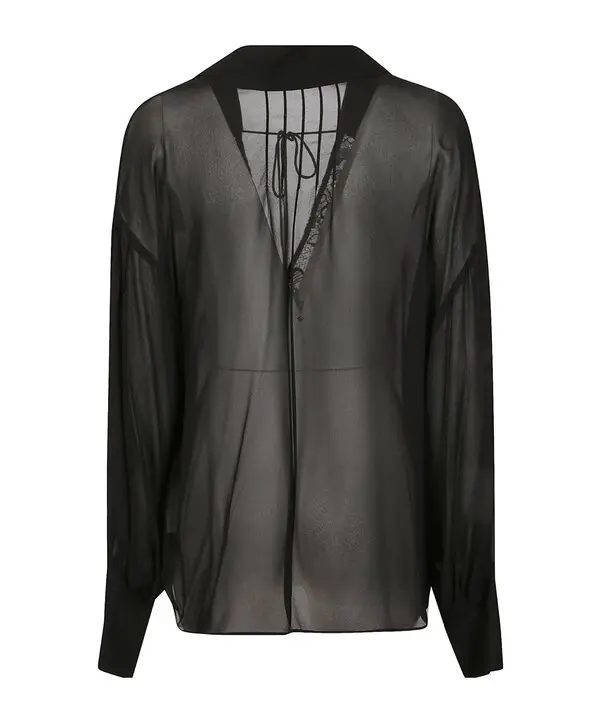 Patrizia Pepe Sheer Lace Panel V-neck Shirt