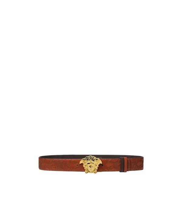 Versace La Medusa Reversible Belt - Brown  Gold