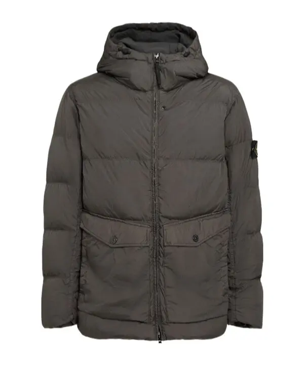 Stone Island Short Nylon Down Parka With Hood - Black