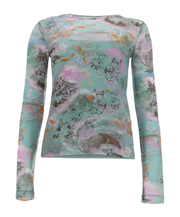 Off-White Long Sleeve Printed Jersey Top - Gray