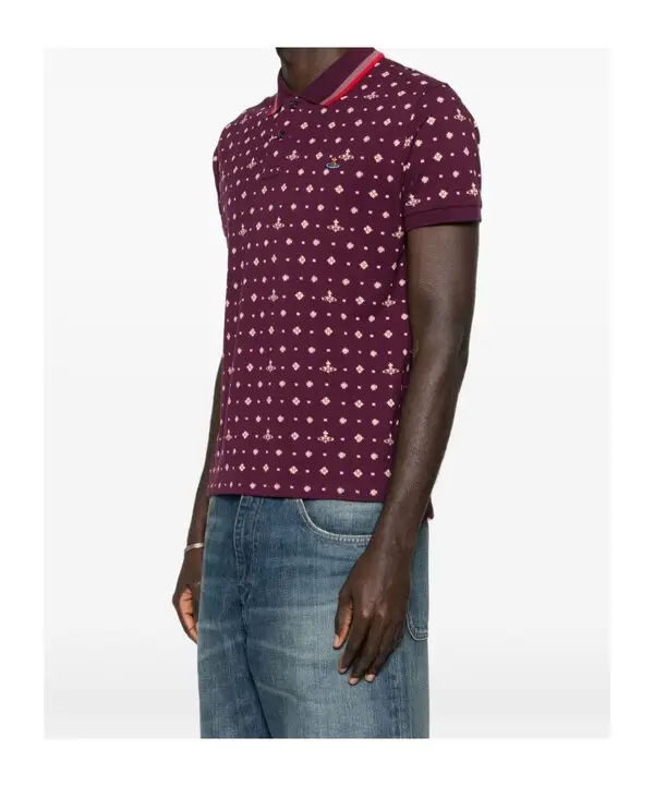 VIVIENNE WESTWOOD Logo Embroidered Patterned Trim Polo Shirt - Purple