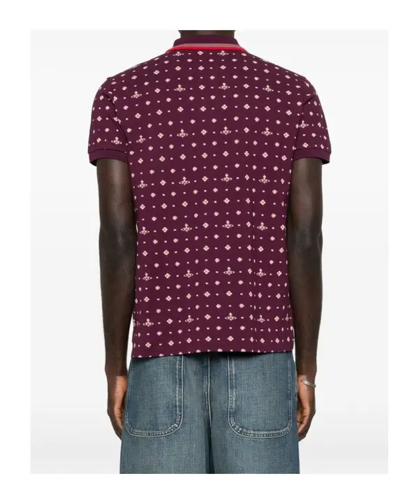 VIVIENNE WESTWOOD Logo Embroidered Patterned Trim Polo Shirt - Purple