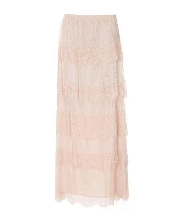 ANIYE BY Silva Tiered Lace Skirt - Nude