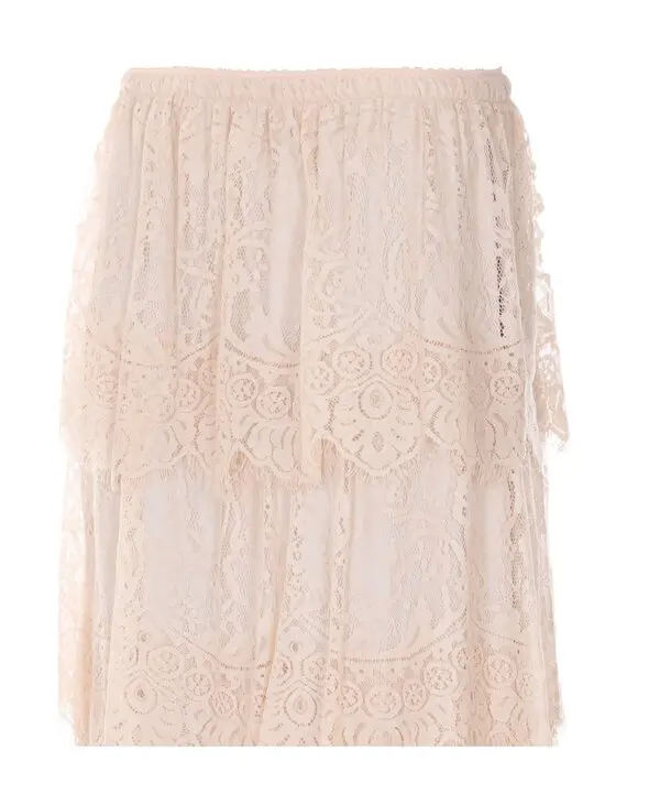 ANIYE BY Silva Tiered Lace Skirt - Nude