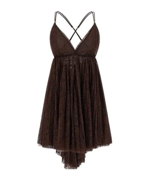 Elisabetta Franchi Pleated Lace Mini Dress