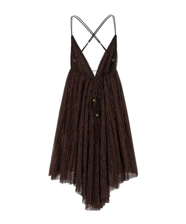 Elisabetta Franchi Pleated Lace Mini Dress
