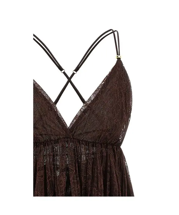 Elisabetta Franchi Pleated Lace Mini Dress