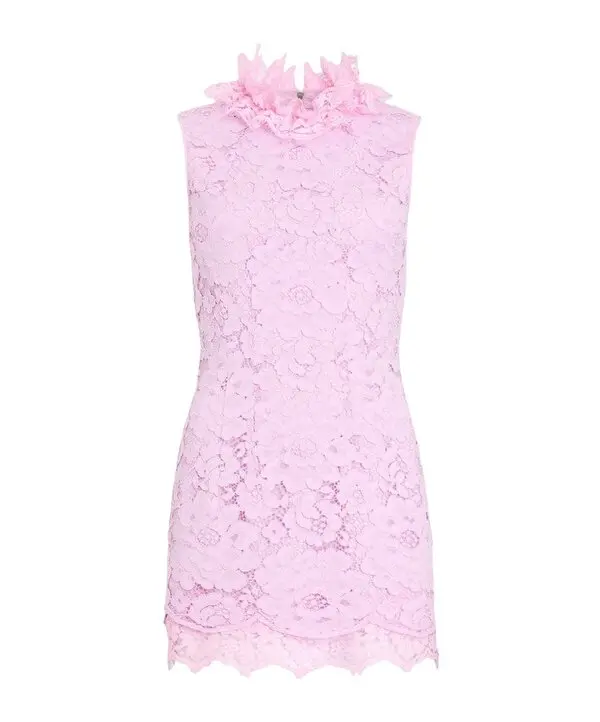PATOU Floral Lace Ruffled Mini Dress - Pink