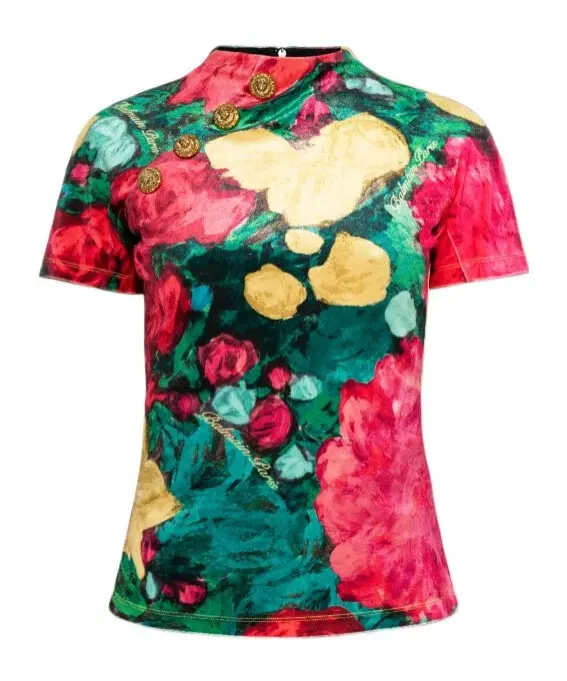 Balmain Floral Print Short Sleeve T-shirt - Multicolor