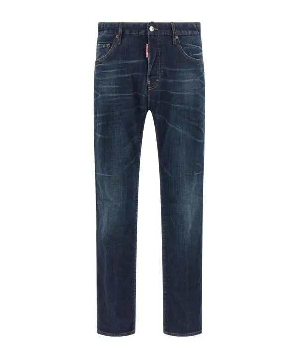 Dsquared2 Logo Patch Straight Leg Jeans - Blue