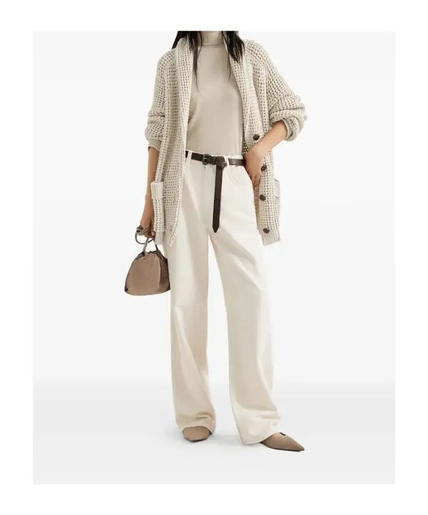 Brunello Cucinelli Monili Detailed Wide-leg Trousers - Chalk