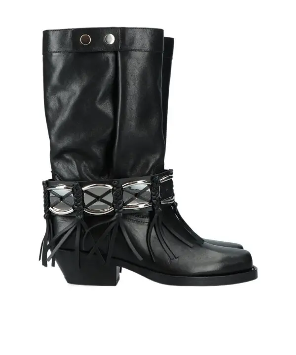Isabel Marant Étoile Square Toe Block Heel Fringe Trim Boots