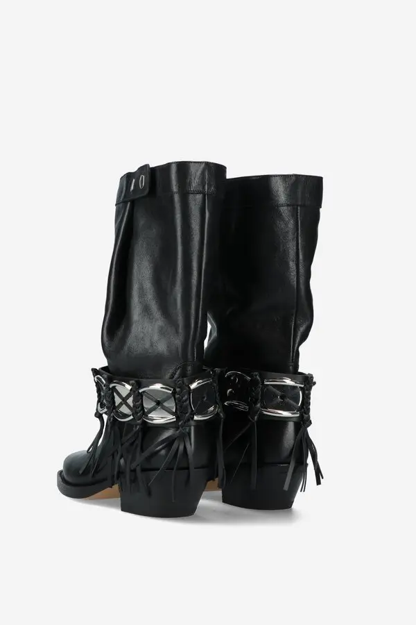 Isabel Marant Étoile Square Toe Block Heel Fringe Trim Boots