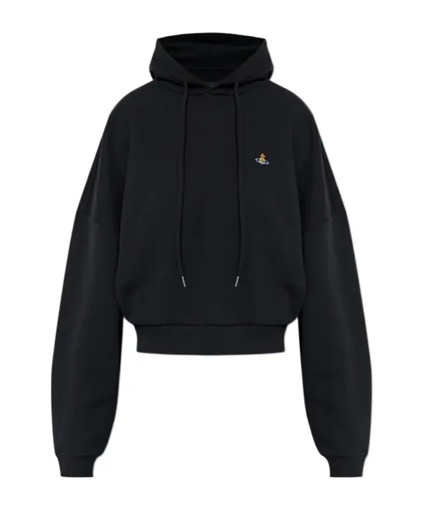 VIVIENNE WESTWOOD Logo Embroidered Cropped Hoodie - Black