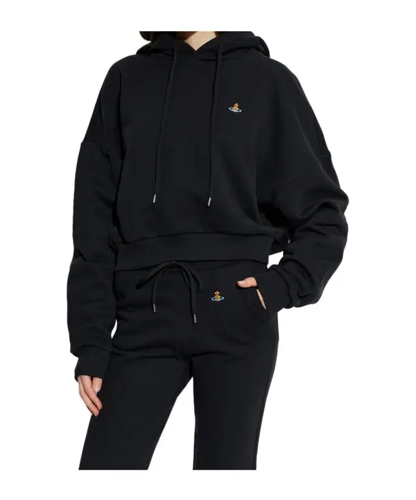 VIVIENNE WESTWOOD Logo Embroidered Cropped Hoodie - Black