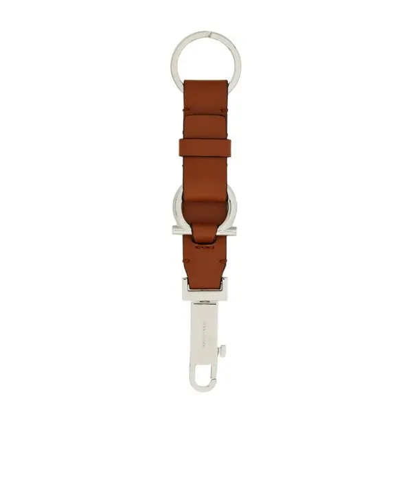 FERRAGAMO Gancini Leather Key Ring - Natural