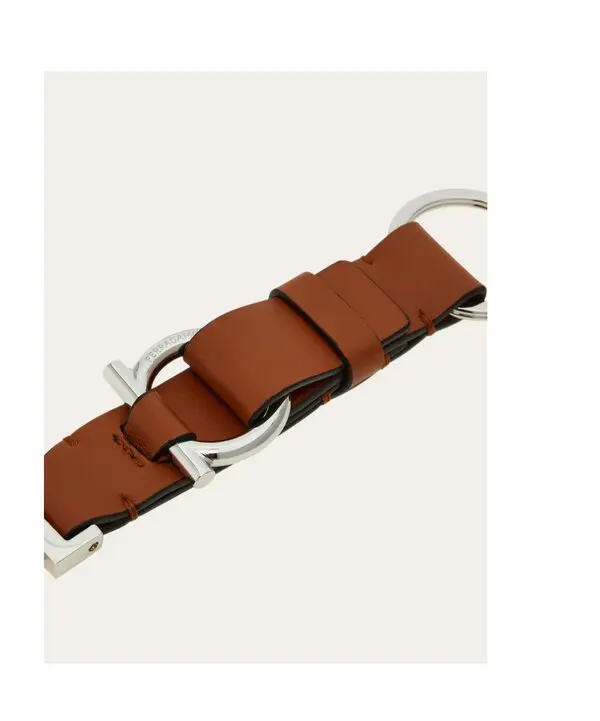 FERRAGAMO Gancini Leather Key Ring - Natural