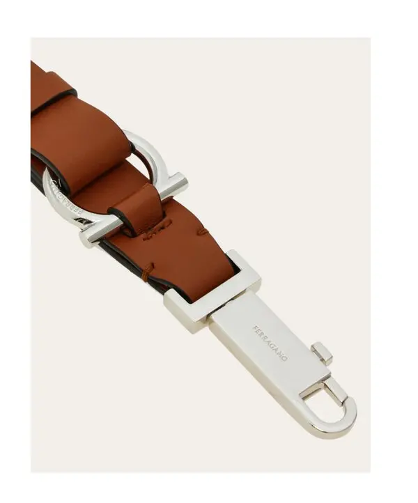 FERRAGAMO Gancini Leather Key Ring - Natural