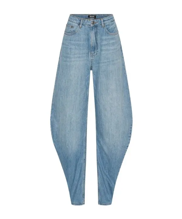 ROTATE BY BIRGER CHRISTENSEN Draped Barrel Leg Jeans - Light Blue Denim