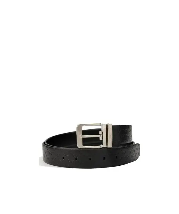 Emporio Armani Logo Engraved Leather Belt - Black