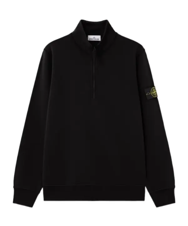 Stone Island Logo Patch Quarter-zip Sweatshirt - Black