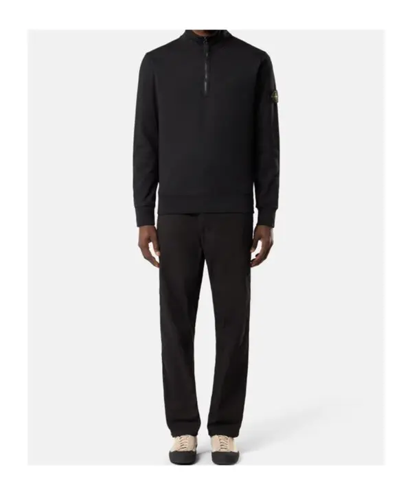 Stone Island Logo Patch Quarter-zip Sweatshirt - Black
