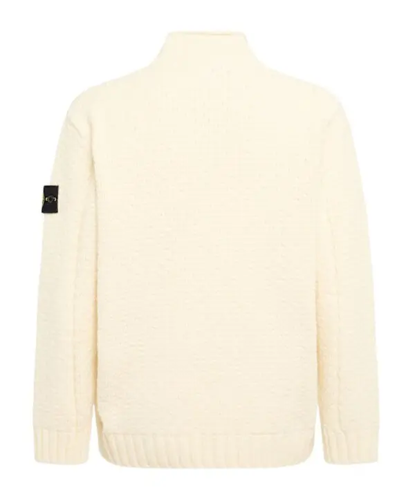 Stone Island Cotton Chenille Crewneck Sweater With Logo Patch - White
