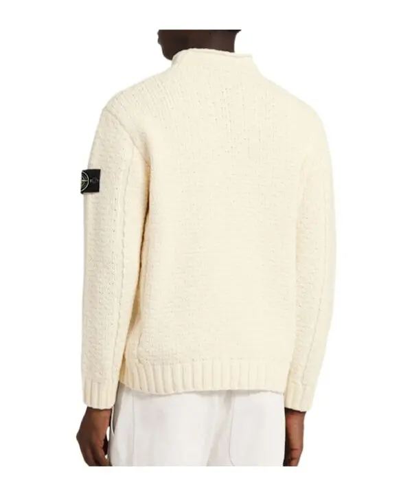 Stone Island Cotton Chenille Crewneck Sweater With Logo Patch - White
