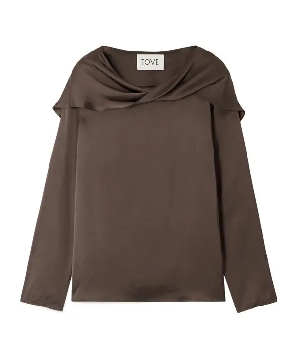 Tove Long Sleeve Draped Top - Dark Brown