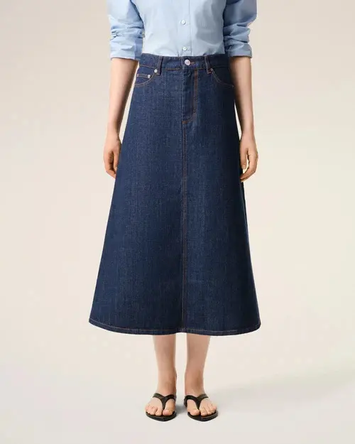 AMI Paris Denim High-waist Midi Skirt