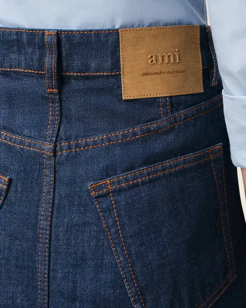 AMI Paris Denim High-waist Midi Skirt