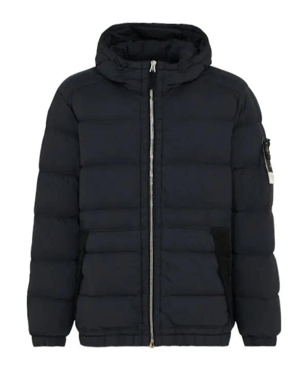 Stone Island Nylon Down Jacket With Hood And Logo Patch