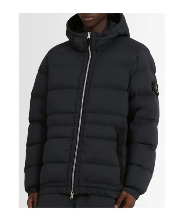 Stone Island Nylon Down Jacket With Hood And Logo Patch