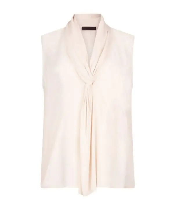 Liu Jo Sleeveless V-neck Georgette Top With Front Knot Detail - Vanilla