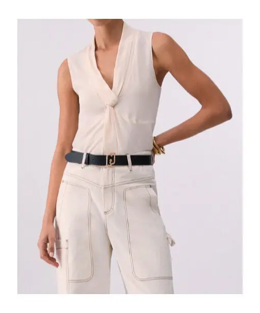 Liu Jo Sleeveless V-neck Georgette Top With Front Knot Detail