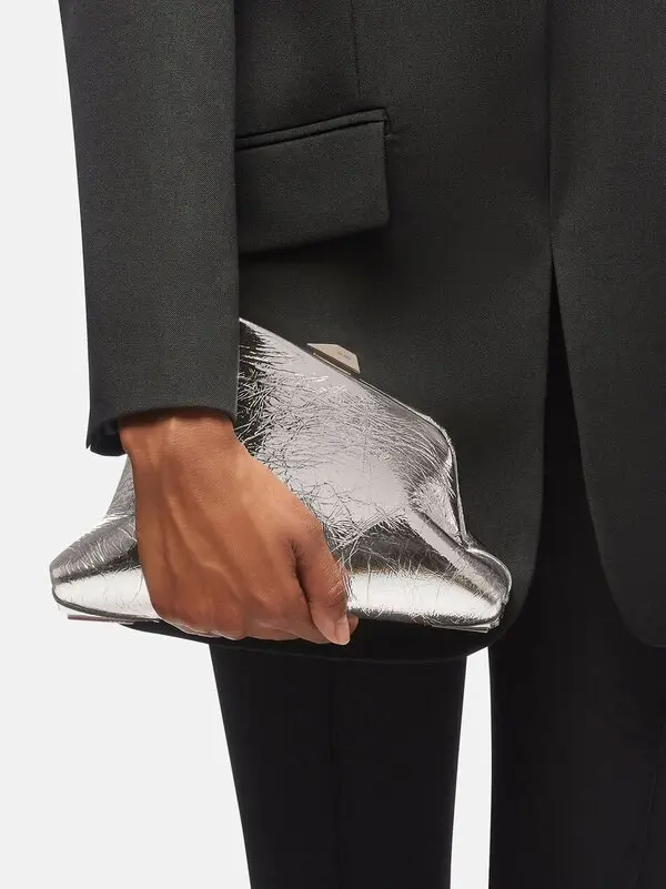 Attico Metallic Craquelé "day Off Small" Clutch - Silver