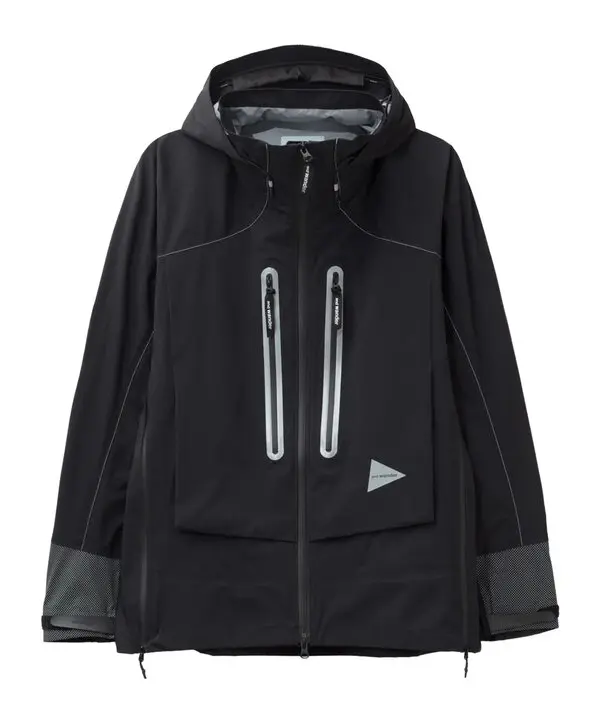 AND WANDER Reflective Zip Hooded Waterproof Jacket - Black