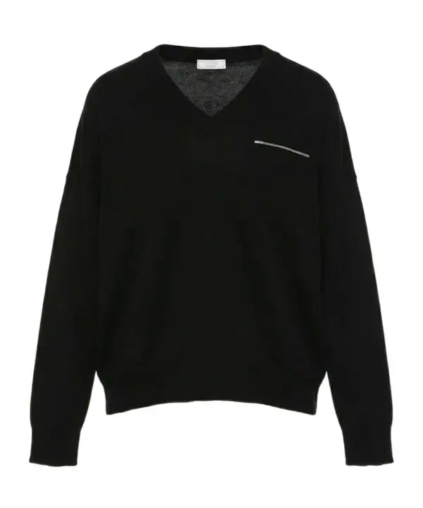 Peserico V-neck Long-sleeve Sweater With Pocket Detail