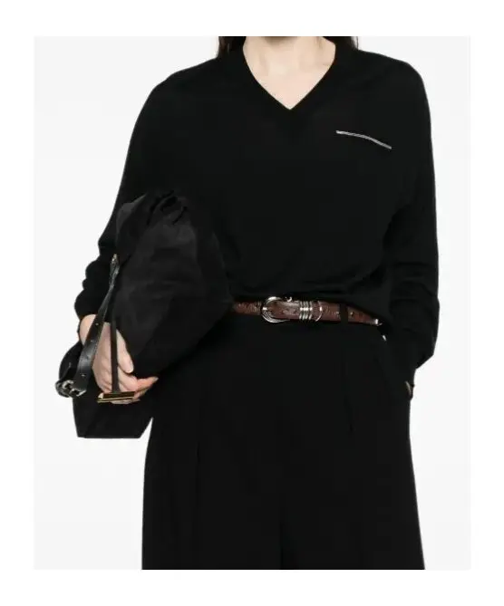 Peserico V-neck Long-sleeve Sweater With Pocket Detail