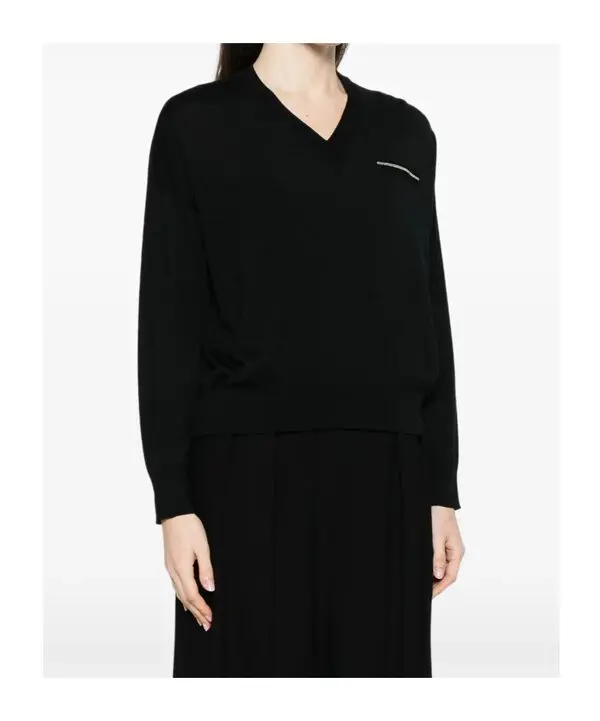 Peserico V-neck Long-sleeve Sweater With Pocket Detail