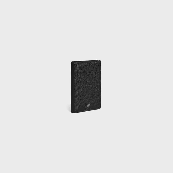 Celine Vertical Card Holder In Grained Calfskin