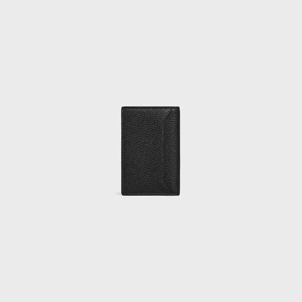 Celine Vertical Card Holder In Grained Calfskin
