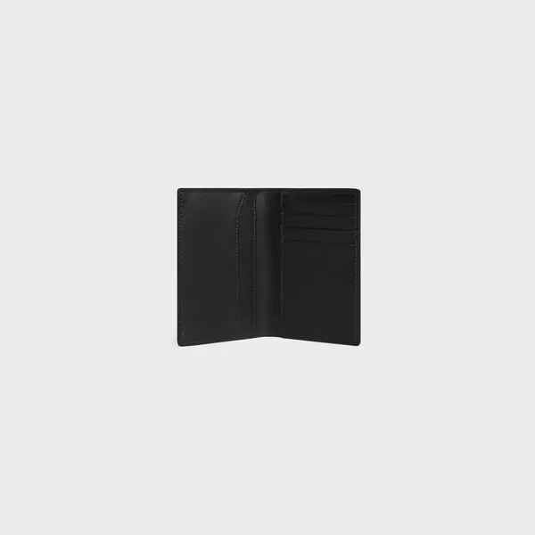 Celine Vertical Card Holder In Grained Calfskin