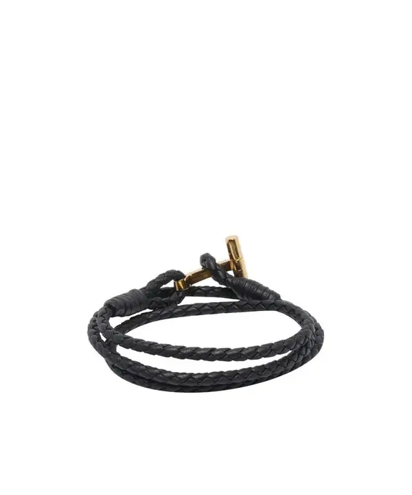 TOM FORD Braided Leather Bracelet With T-buckle - Black