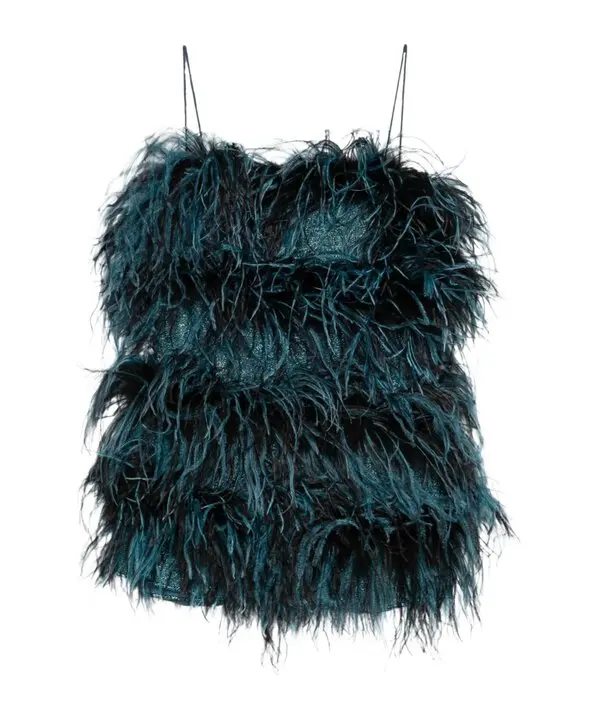 Oseree Feathered Mini Dress - Peacock